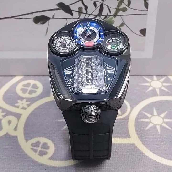 Engine Tourbillon Machinery Men's Watch crown rotate piston Casual ...