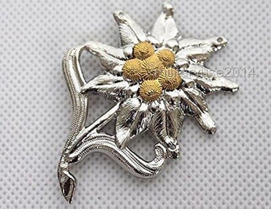 WW2 WWII German Metal Edelweiss Leaves Cap Badge Pin Insignia Silver | eBay