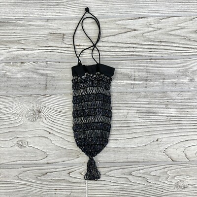 Vintage Beaded Reticule Drawstring Evening Pouch/Bag Black Iridescent ...