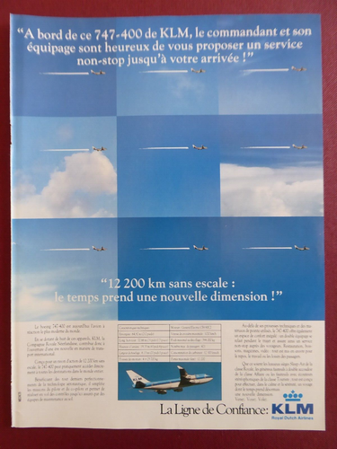 12/1989 PUB KLM ROYAL DUTCH AIRLINES BOEING 747-400 ORIGINAL FRENCH AD ...
