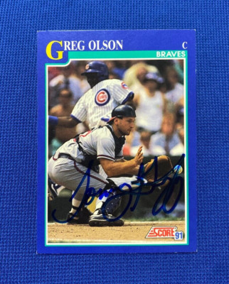 1991 SCORE GREG OLSON ATLANTA BRAVES SIGNED AUTOGRAPHED AUTO CARD #56 W ...