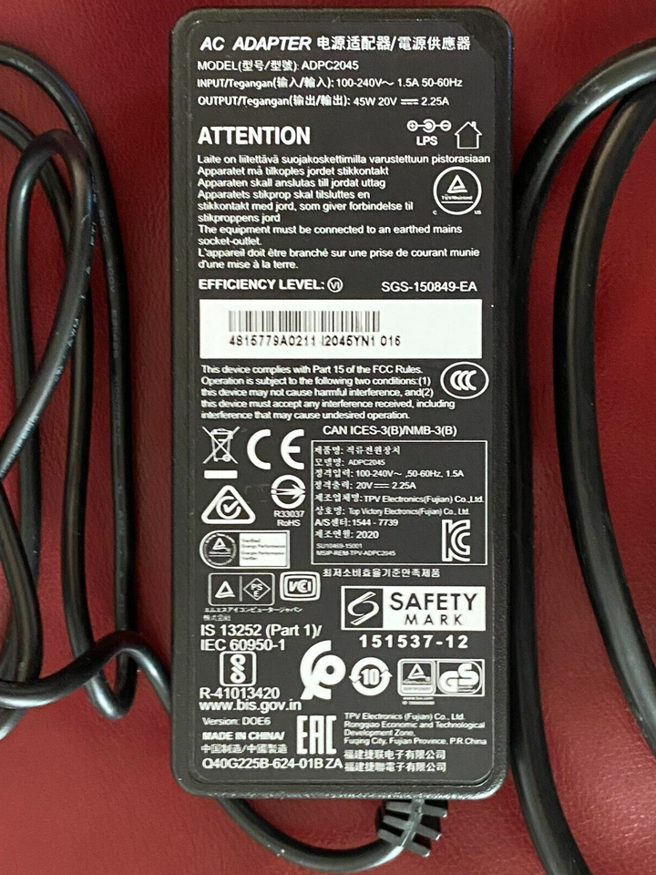 Genuine TPV AC Adapter Power Supply for MSI AOC Monitors ADPC2045 20V 2 ...