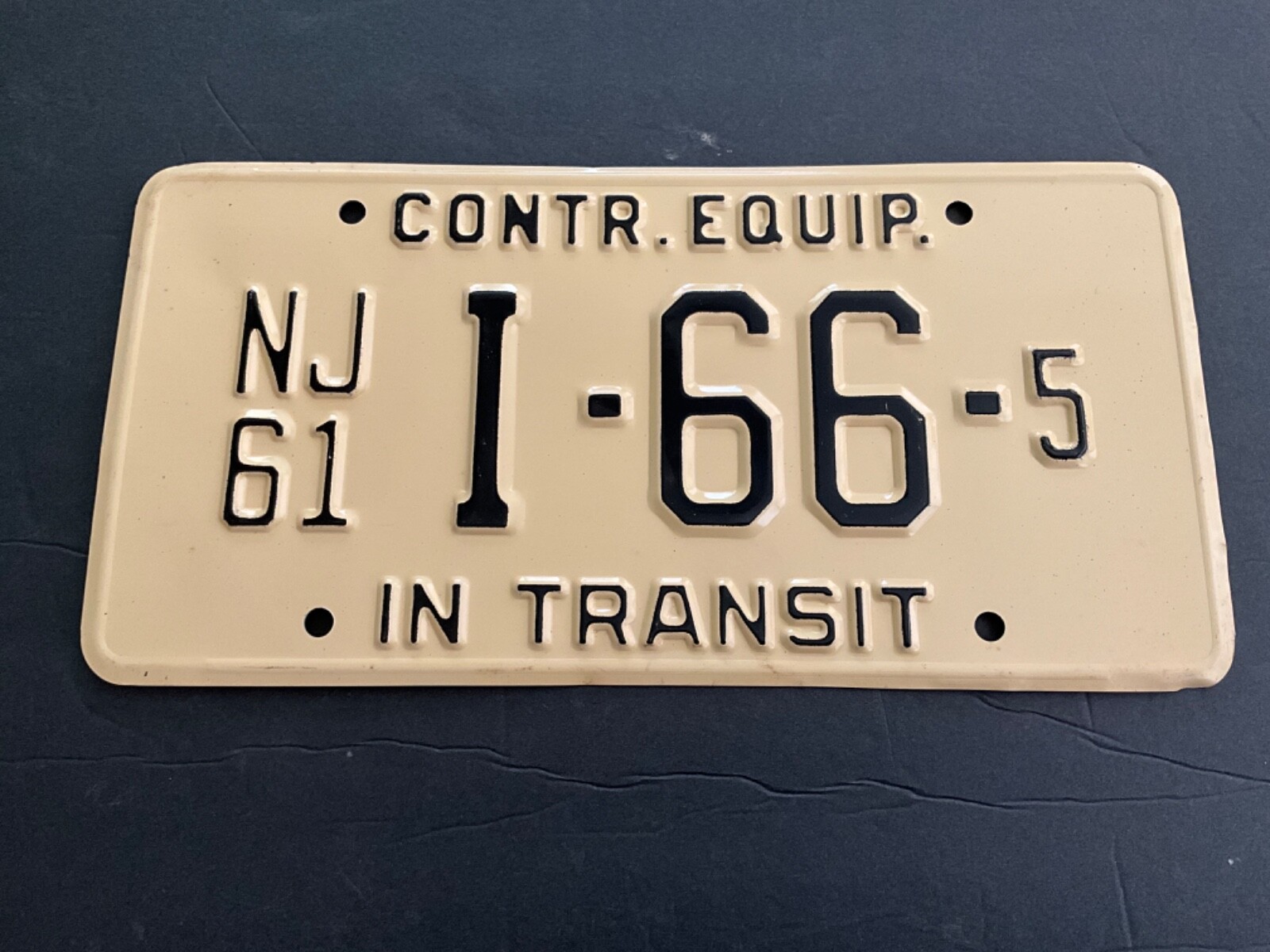 1961 New Jersey Contractor Equipment in Transit License Plate Tag I-66 ...