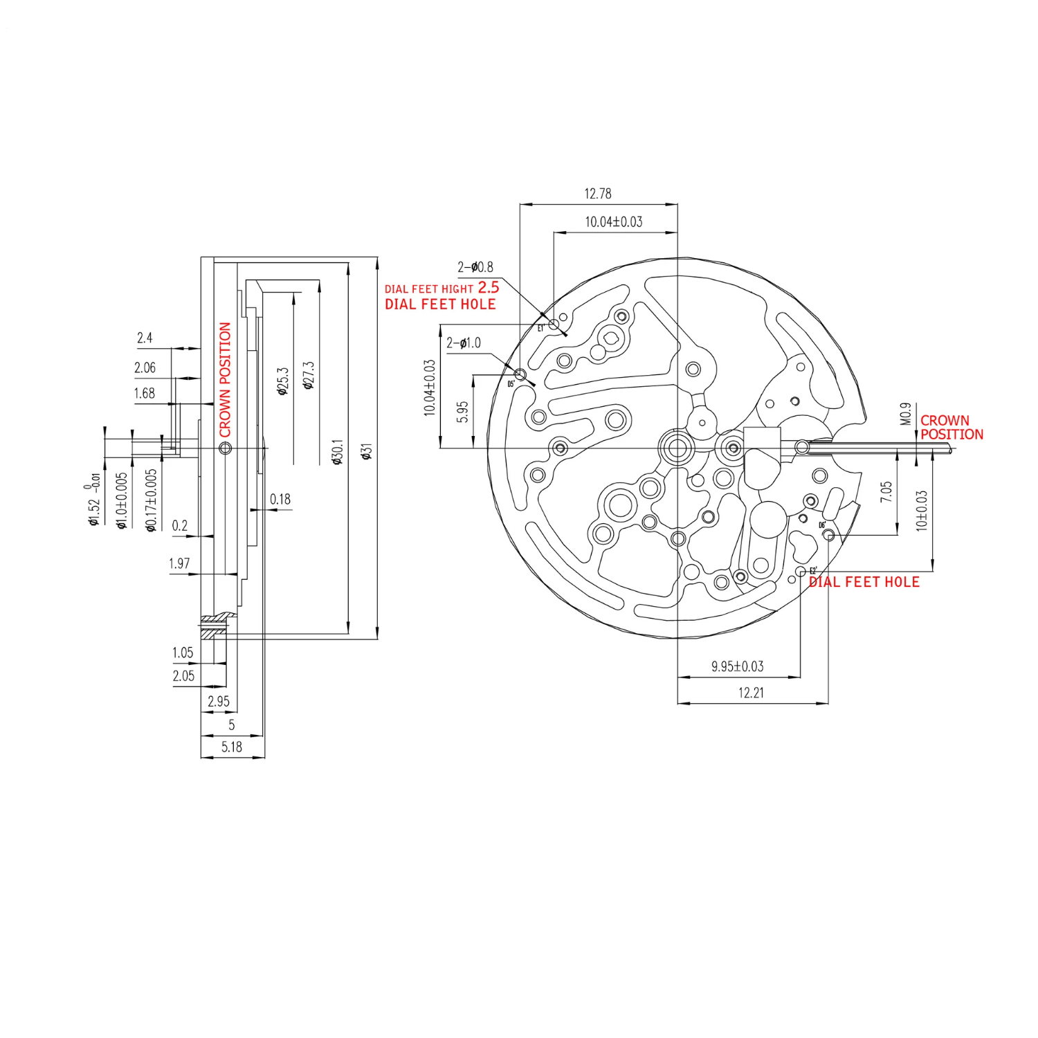 30.95mm Skeleton Automatic Mechanical Watch Movement For Seagull TY2809 ...