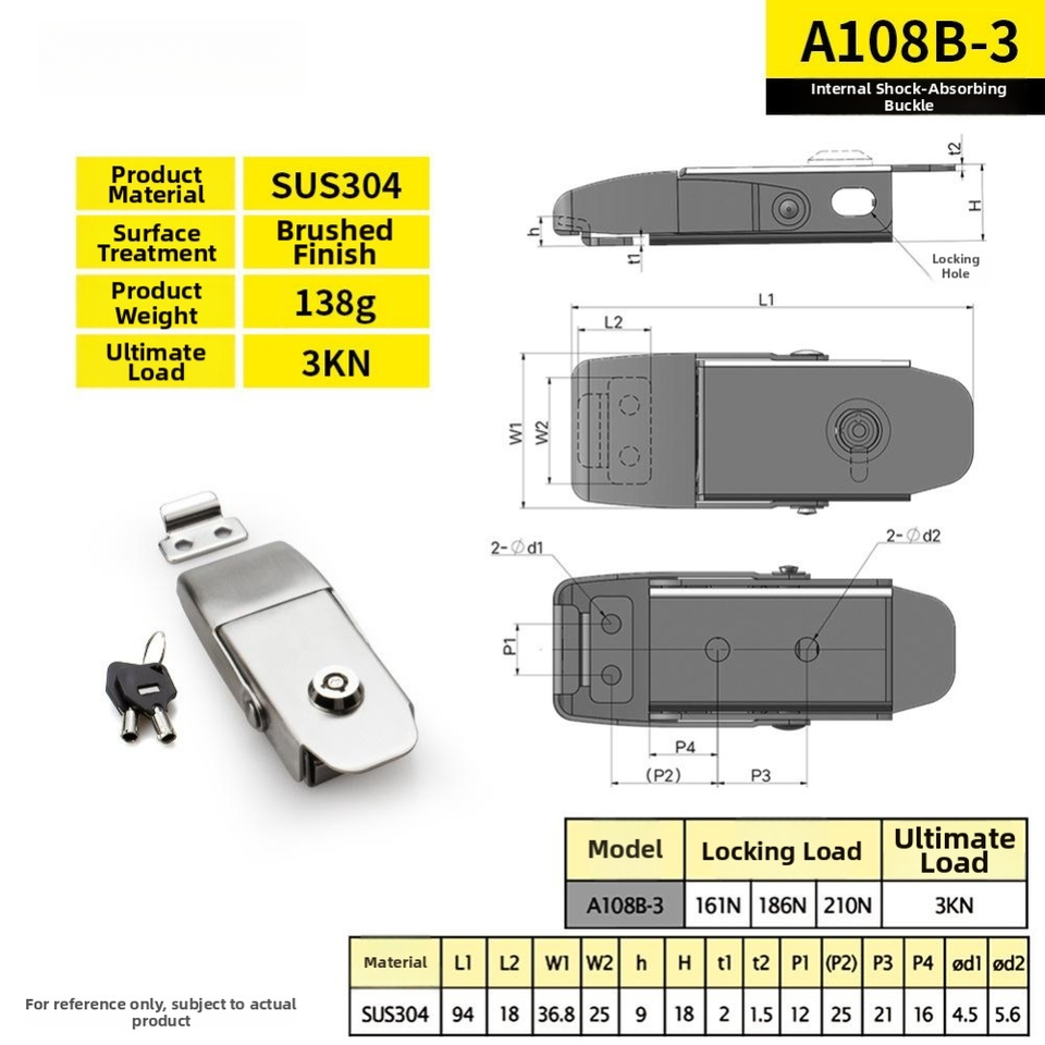 Spring Loaded Latch Clip Stainless Steel With Lock And 2 Keys For ...