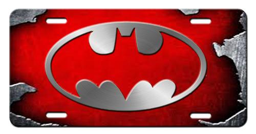 Simulated Steel Batman Logo on Vanity Aluminum License Plate Silver ...