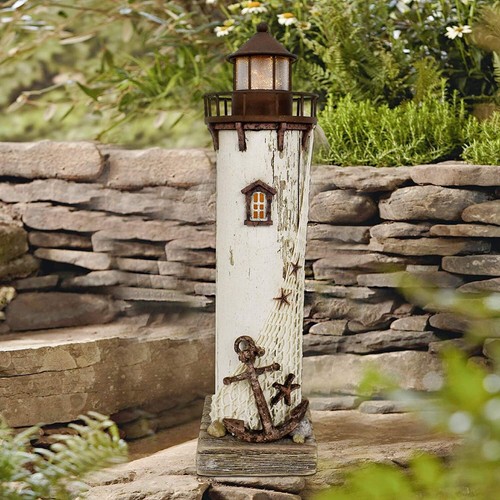 Rustic Wooden LED Lighthouse Statue Decor Nautical Ocean Sea Beach ...