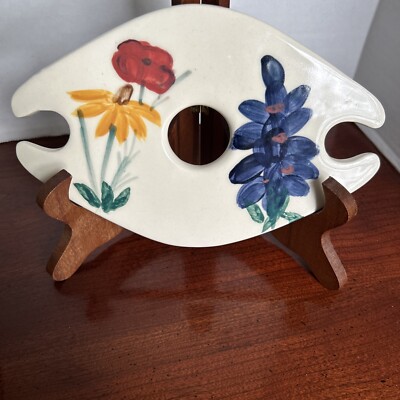 Go Texan Handmade &Painted Flowers Bluebonnet Ceramic Pottery Wine ...