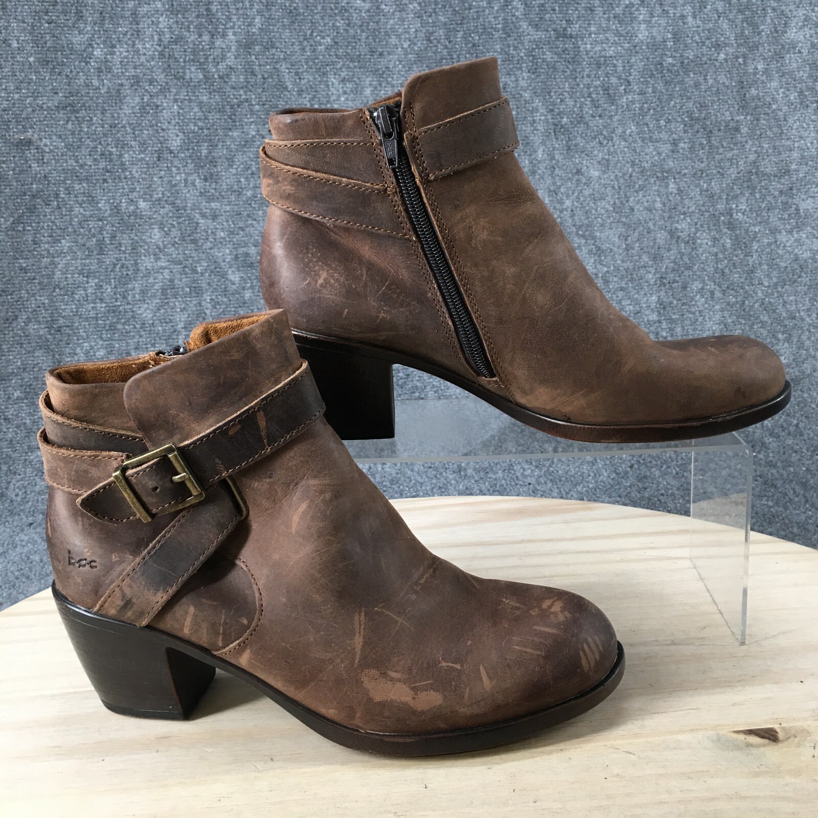 BOC Born Boots Womens 9 M Zip Heels Ankle Booties Brown Leather Strap ...