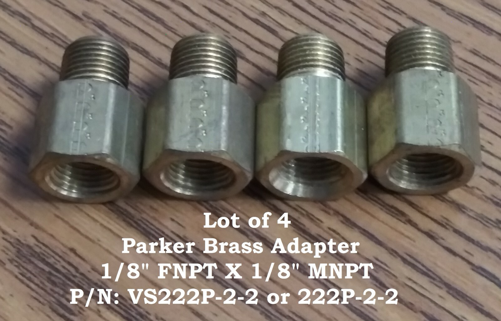 Lot of 4 Parker 1/8" FNPT x 1/8" MNPT Brass Adapter P/N: VS222P-2-2 ...