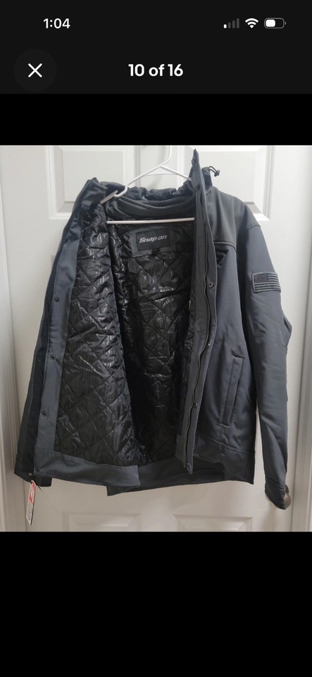Snap-On Tools Jacket Mens XL Gray Insulated Water Resistant Hooded ...