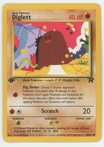 Diglett 52/82 1st Edition NM LP MP HP Common Team Rocket Pokemon Card ...
