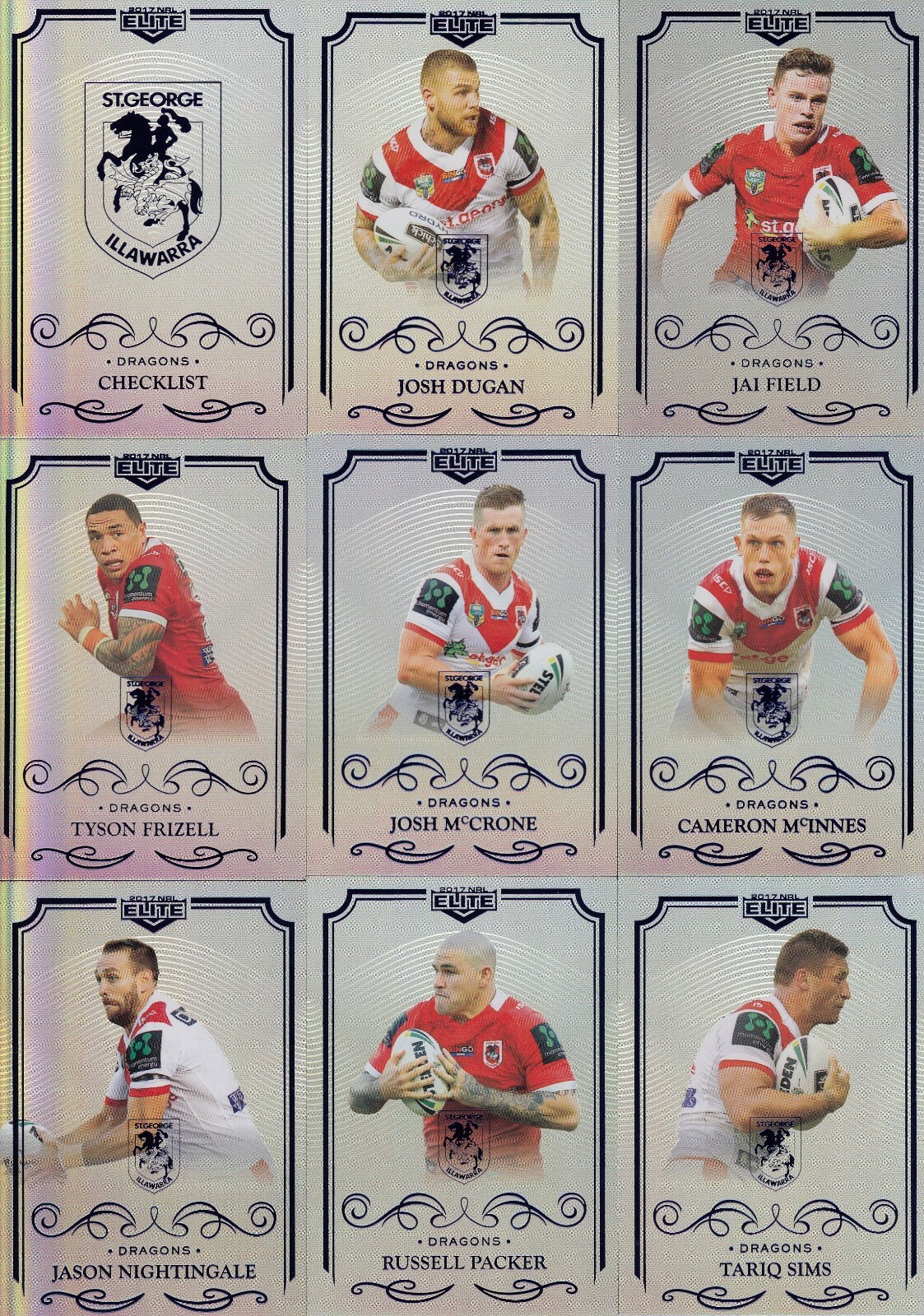 2017 TLA NRL ELITE TRADING CARD SILVER PARALLEL TEAM SET DRAGONS (10 ...