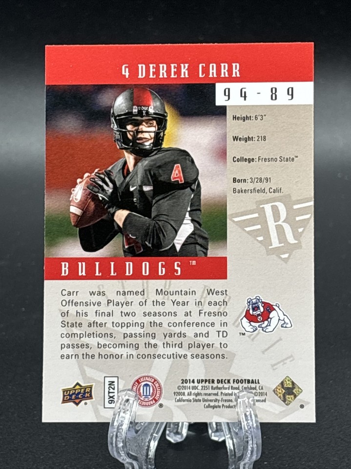2014 Upper Deck Derek Carr Rookie Card R27945 | eBay