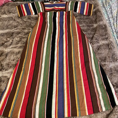 Vtg Long Dress Maxi Mrs. Roper Housecoat 60s/70s Striped Gerry By Wior ...