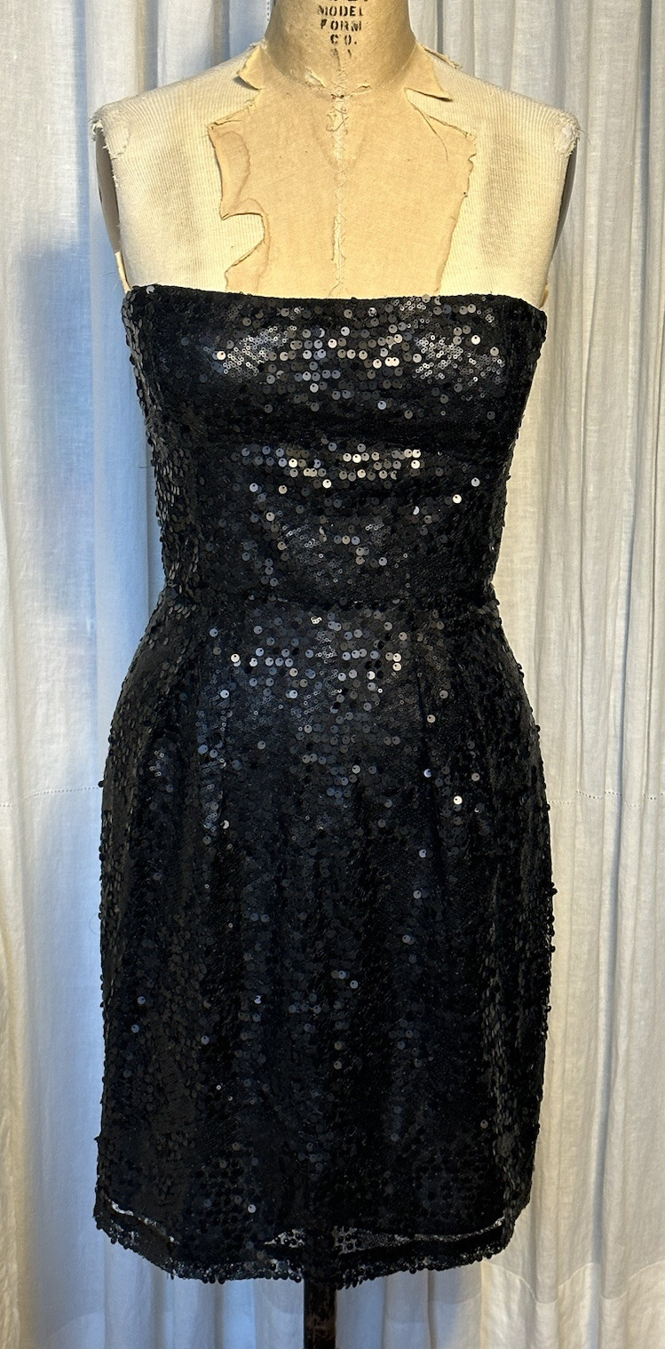 BCBG Maxazria Womens Blk CAROLE Sequin Strapless Cocktail Dress Sz 12 ...
