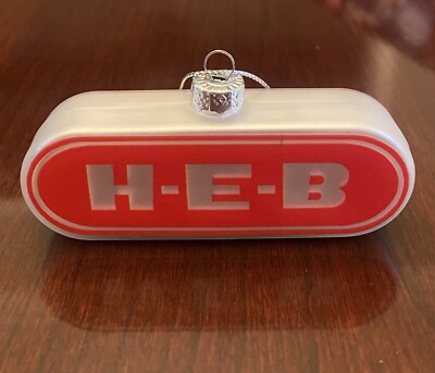H-E-B CHRISTMAS TREE ORNAMENT Red White Glass Grocery Co Store Logo ...