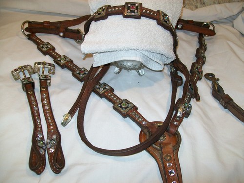headstall breastcollar tack set horse leather bling crystal rhinestone ...