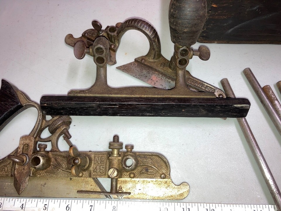 Antique Stanley No. 45 Combination Plane with Cutters Wood Box Floral ...