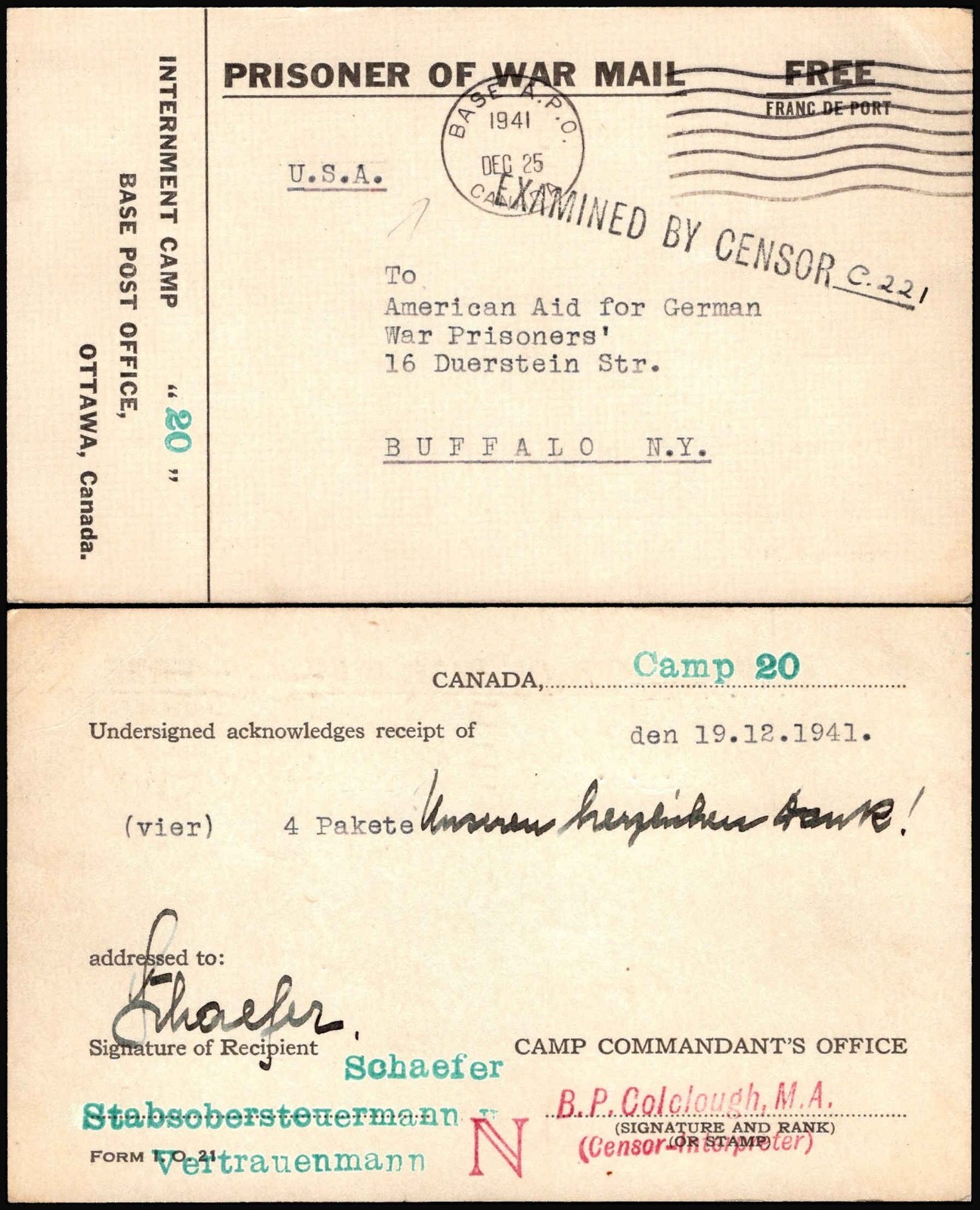 1941 Canada Prisoner of War Mail Camp 20 Ottawa | eBay