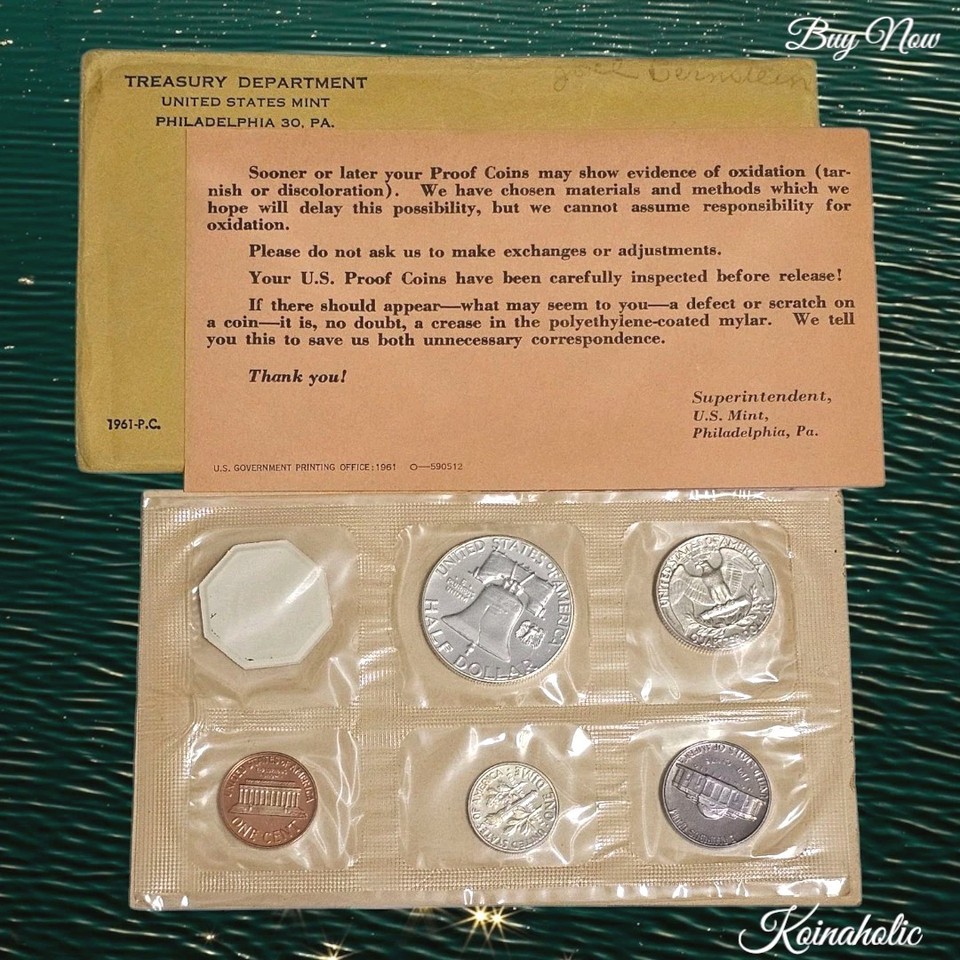 1961 Silver Proof Set 5 Total Coins Envelope and COA Fast SHIP | eBay
