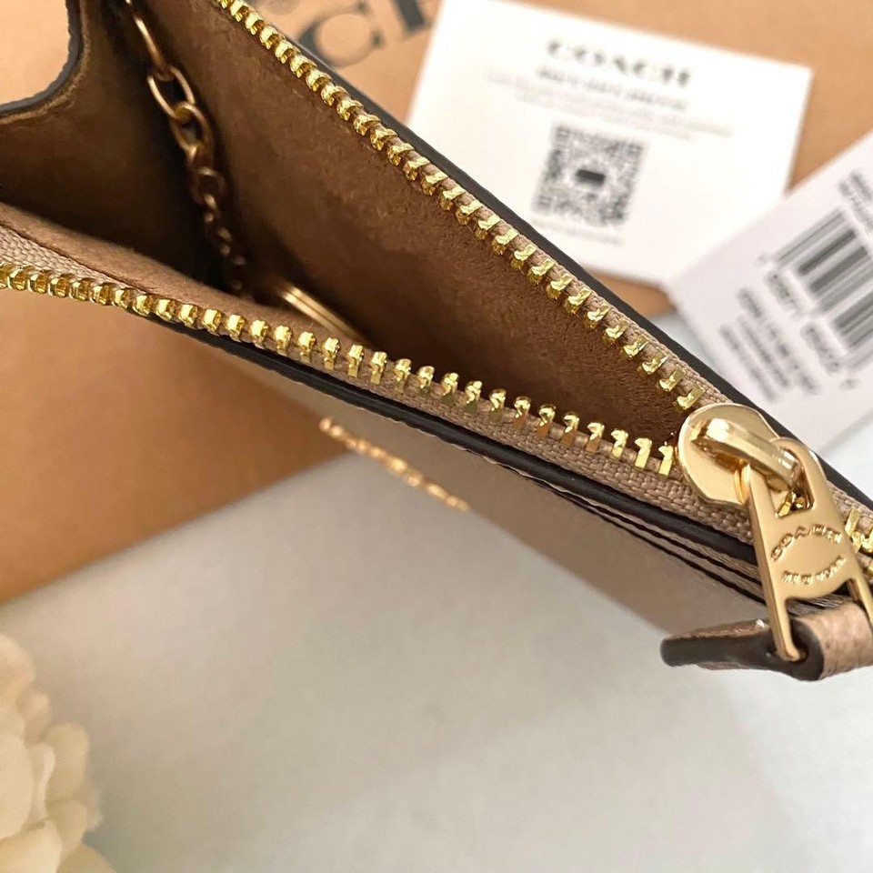 COACH Coin Case Beige Leather 7x10cm Keyring Unused with Box | eBay