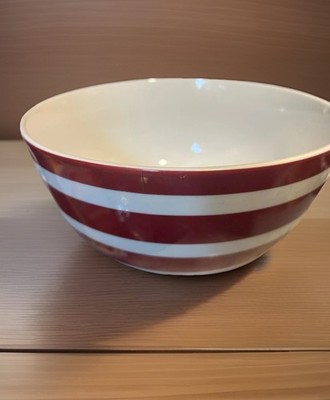 Lg Crate & Barrel Red Striped Ceramic Mixing Bowl 9”dia. French Farm ...