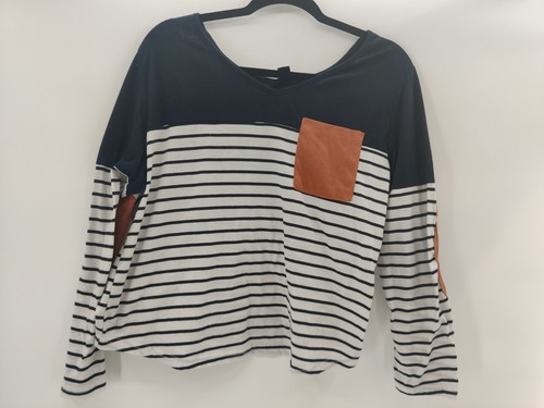 Women's Top Size 0XL Shein Curve Striped Blue White Tan | eBay
