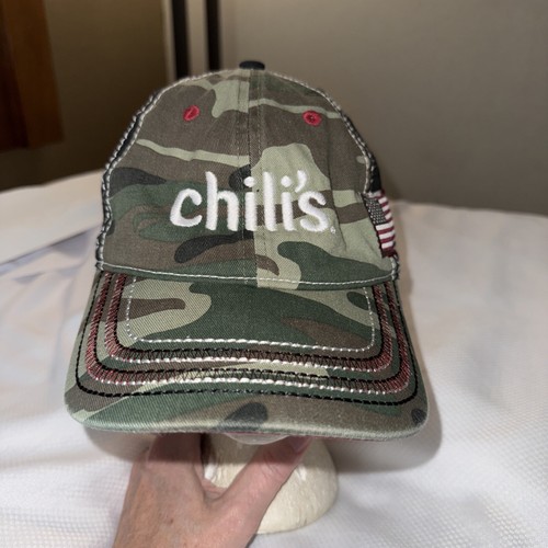 Chili’s Camouflage Hat Cap with Black Red White & USA Flag Hook Loop ...