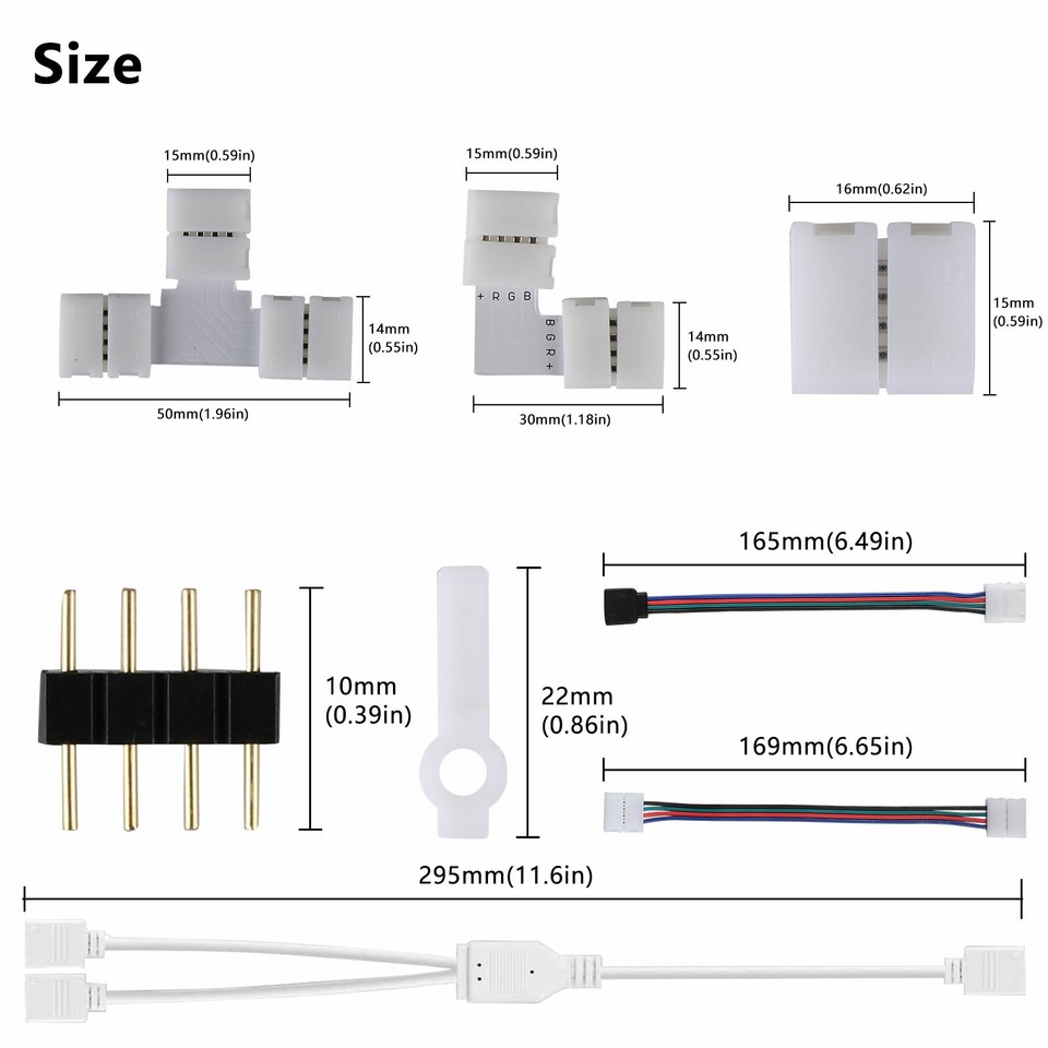 75Pcs/set 4Pin RGB 5050 LED Connector LED Strip Light Connectors ...