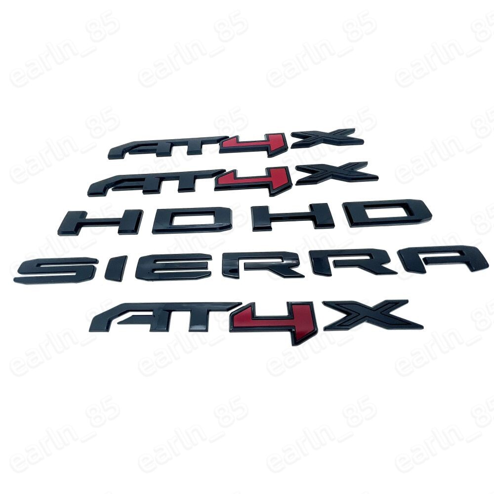 Grill Door Rear Gloss Black Red AT4X HD SIERRA Emblem Kit 2023-25 ...