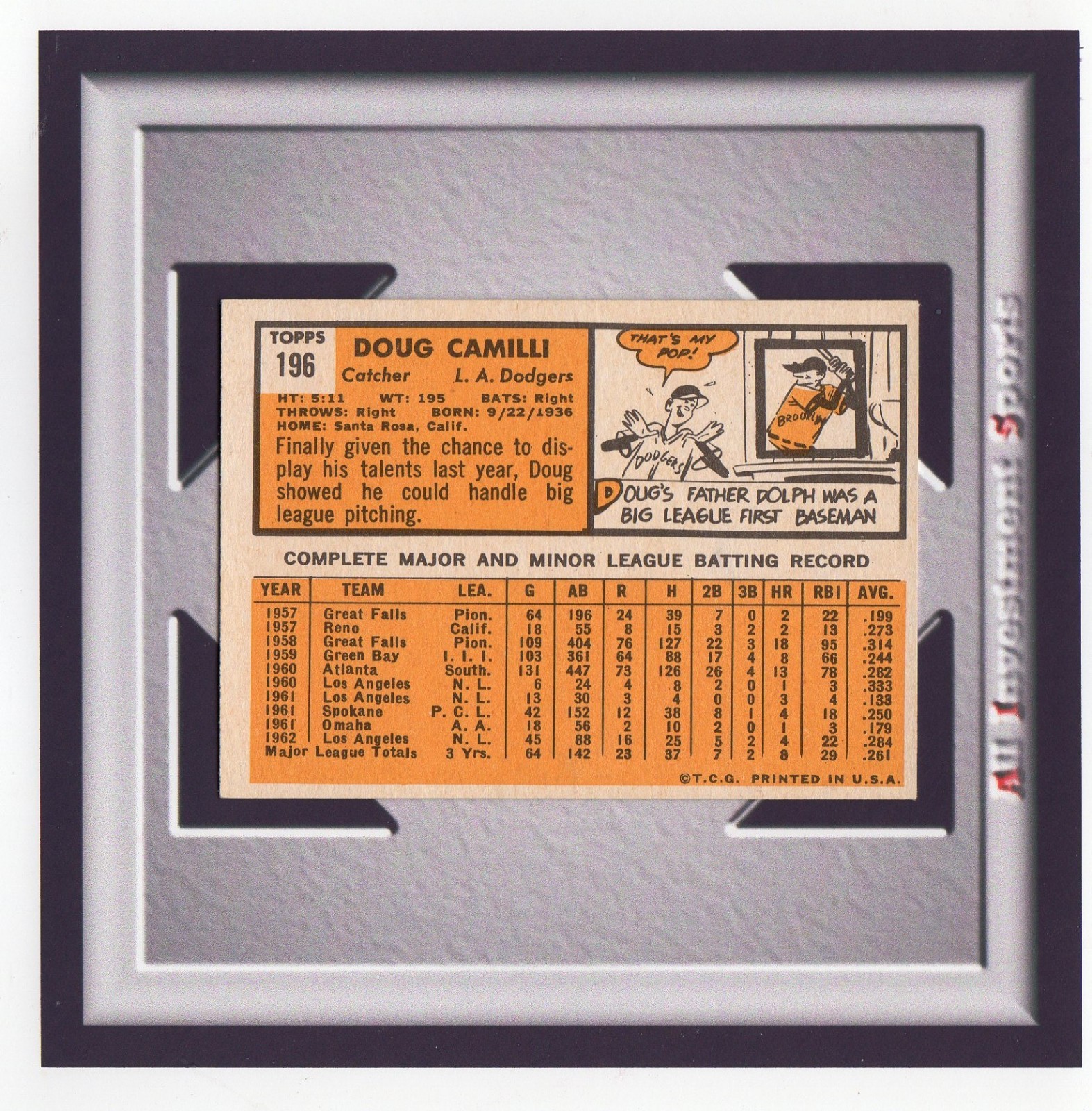 1963 Topps DOUG CAMILLI #196 EXMT *superb baseball card for your set ...