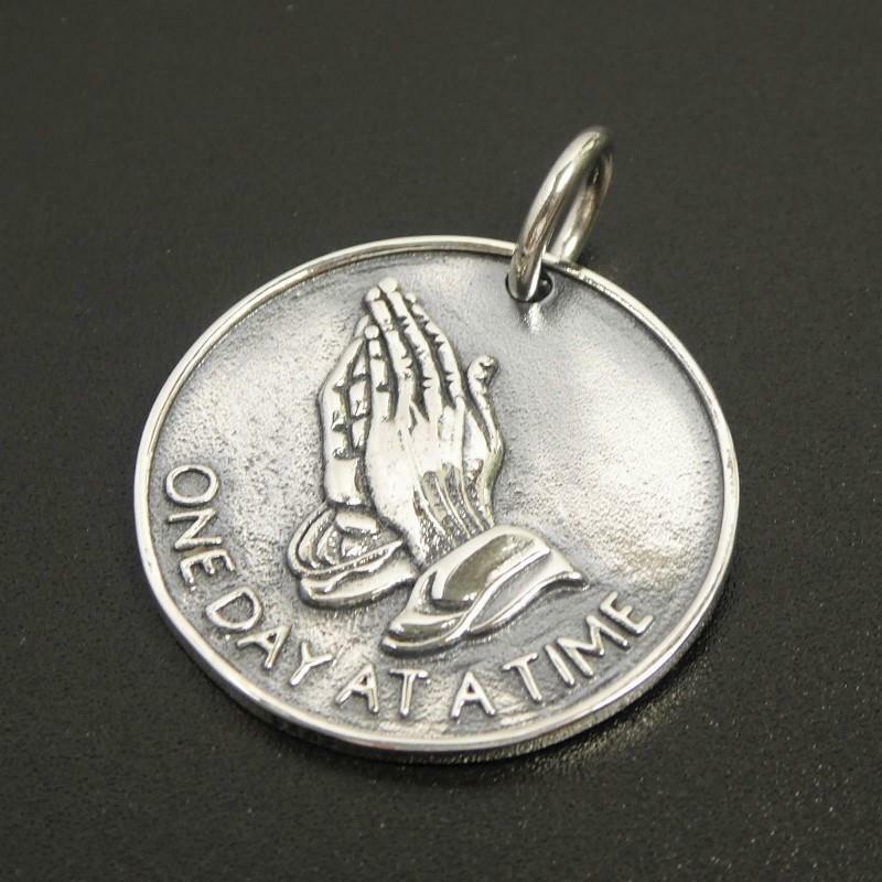 Solid Sterling Silver Praying Hand Prayer Verse Double Sided Large Coin ...
