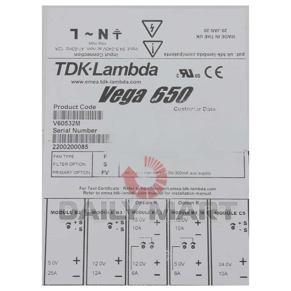 Used & Tested TDK-LAMBDA Vega 650 V60532M Power Supply | eBay