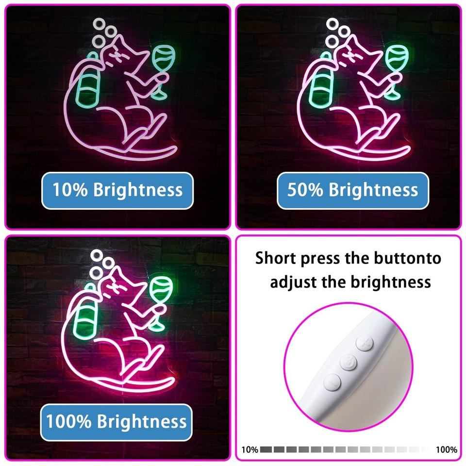 Cat Beer Neon Sign Funny Bar Neon Signs for Wall Decor with Dimmable ...