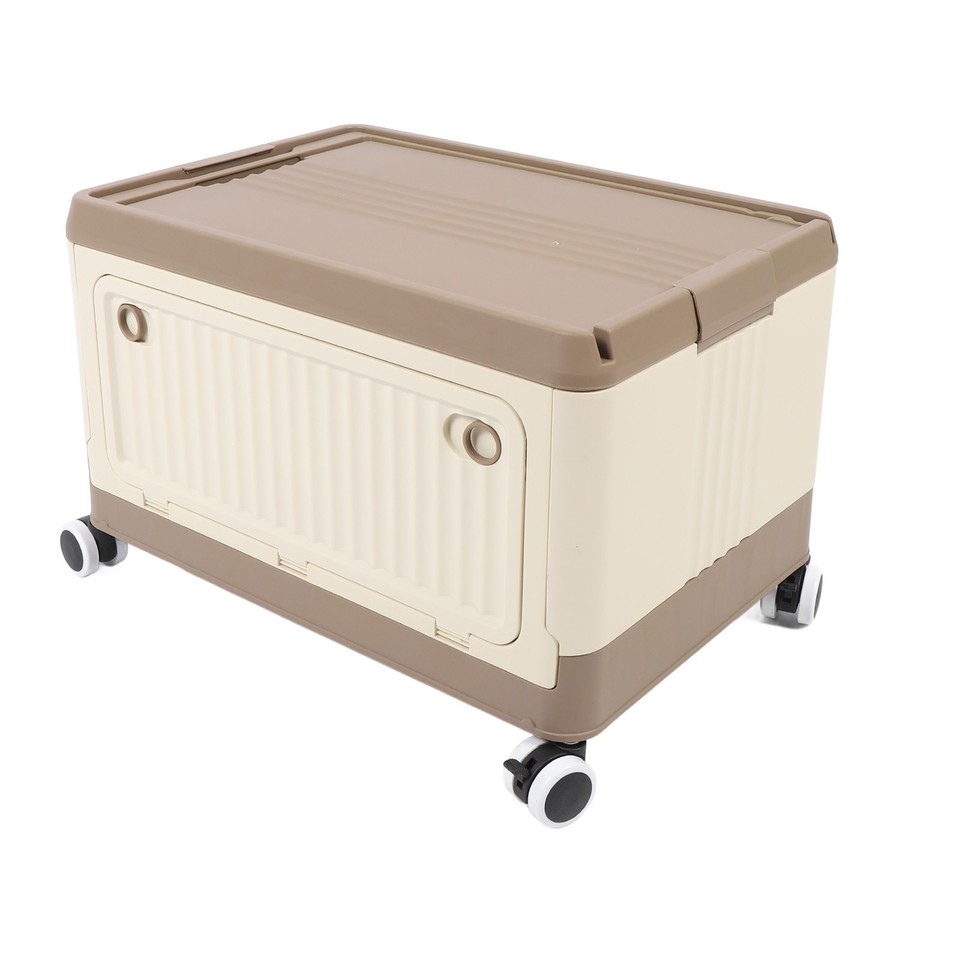 Folding Storage Bin With Lid Wheels PP Stackable Rolling Utility ...