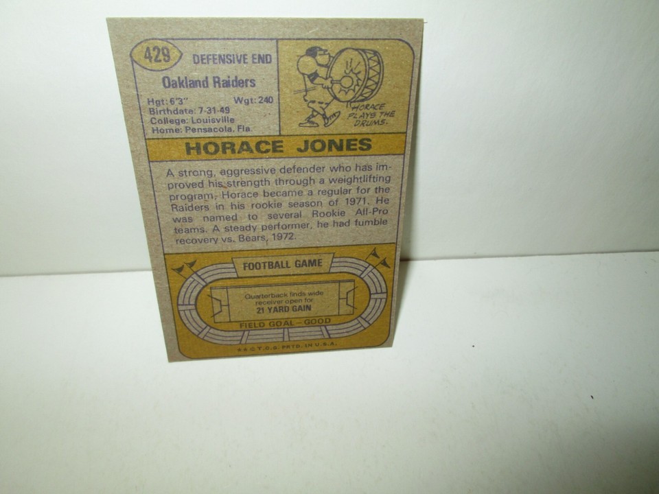 HORACE JONES 1974 Football Card Topps #429 Oakland Raiders DE VG | eBay