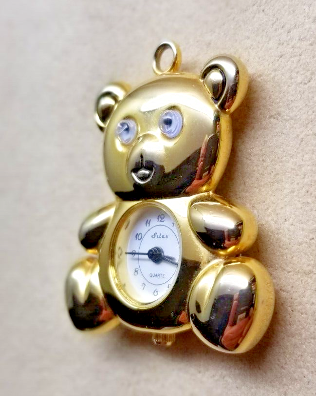 SILEX - GOLD Tone TEDDY BEAR COLLECTIBLE ANALOG QUARTZ MINI CLOCK ...