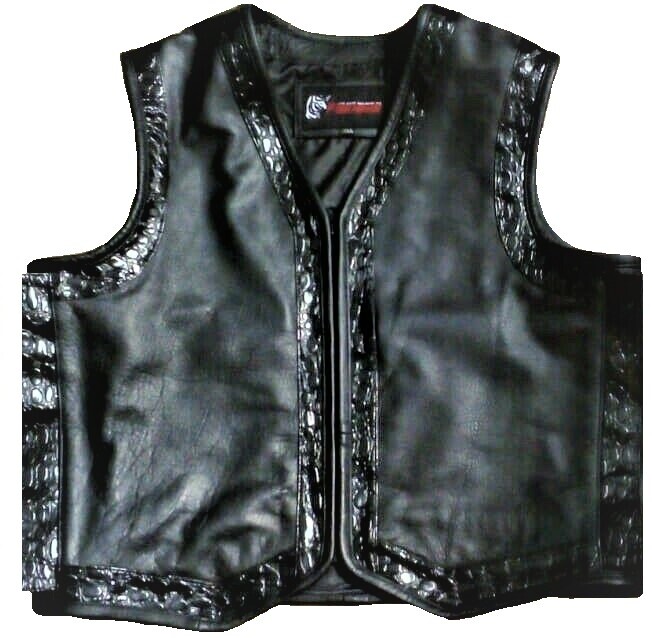 Custom Motorcycle Club Vest Black Denim & Leather Motorcycle Club Vest