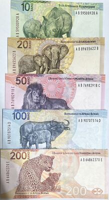 South Africa SET 5 UNC 10 20 50 100 200 Rand 2023 P 148 149 150 151 152 ...
