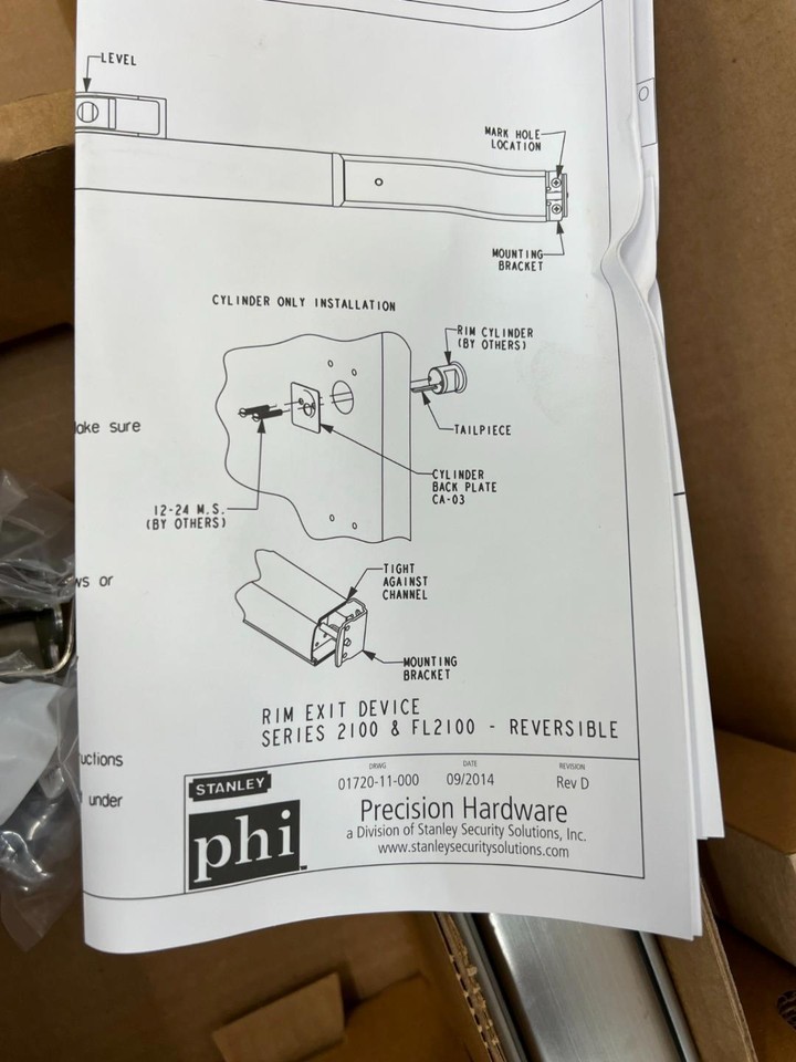 Precision Hardware, Series 2100 Dormakaba Panic Bar Rim Exit Device 612 ...