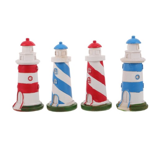 4 Pcs Lighthouse Resin Ornaments Mini Nautical Figurines Fish Tank ...
