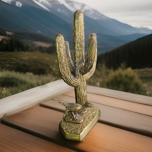 Vintage Solid Brass Roadrunner Saguaro Cactus Southwest Sculpture Korea ...