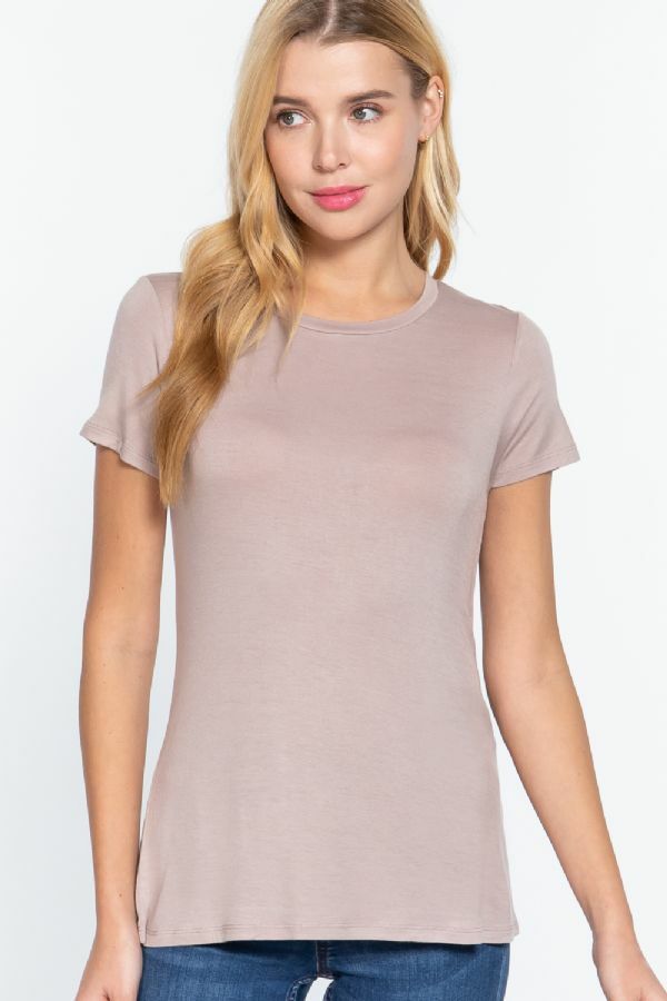 Women's Round Crew Neck Short Sleeve Soft Rayon Top Relaxed Fit Basic T ...