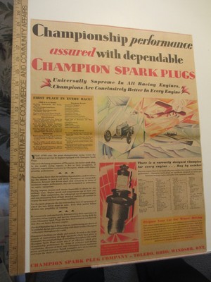 newspaper ad 1929 CHAMPION spark plug Toledo OH automobile airplane ...