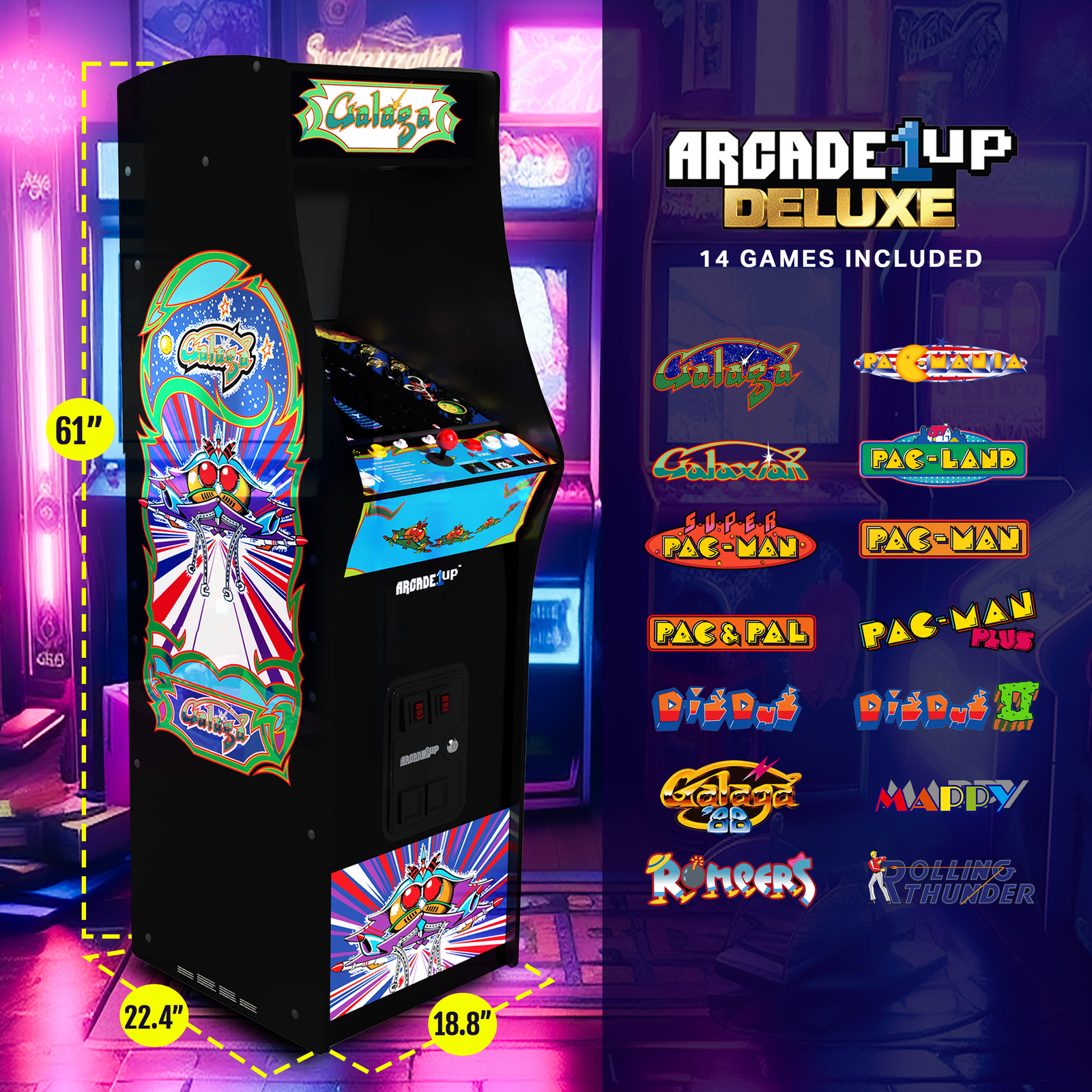 Arcade1Up GALAGA 14 Games in 1, 5 Ft Stand-Up Cabinet Arcade Machine ...