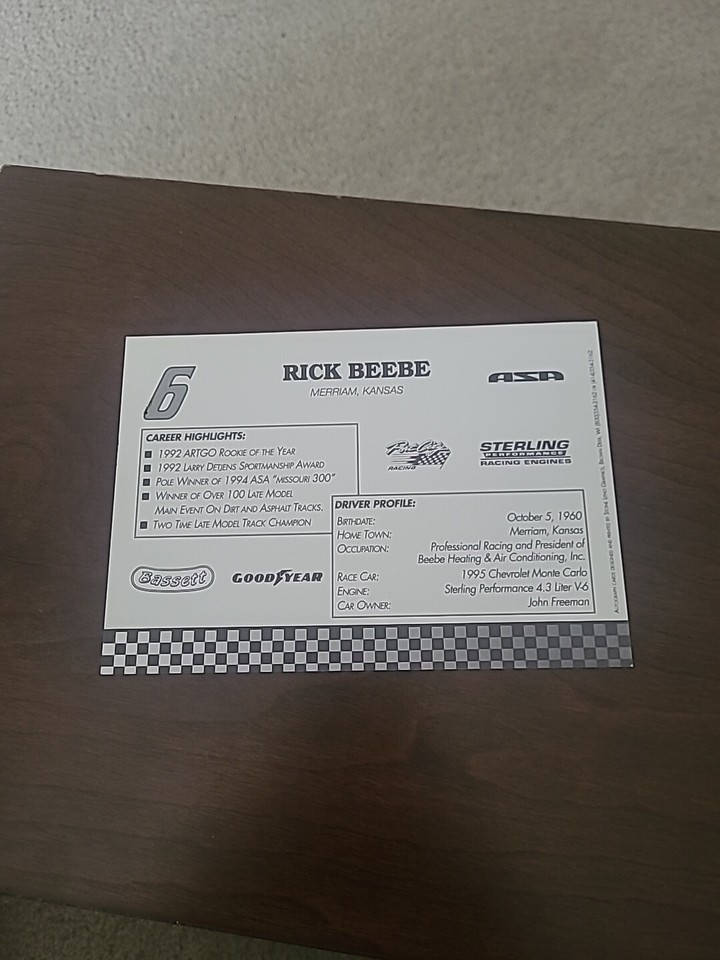Nice Rick Beebe #6 ASA Driver Signed 5x7" Hero Card | eBay