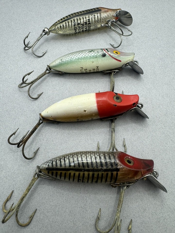 4 Vintage Heddon River Runt Spook Floater Fishing Lures Red White X-ray ...