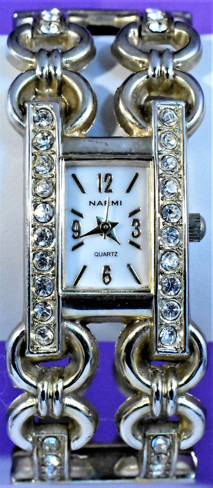 Vintage Crystal Encrusted Narmi Mother of Pearl Face Gold Tone Hinged ...