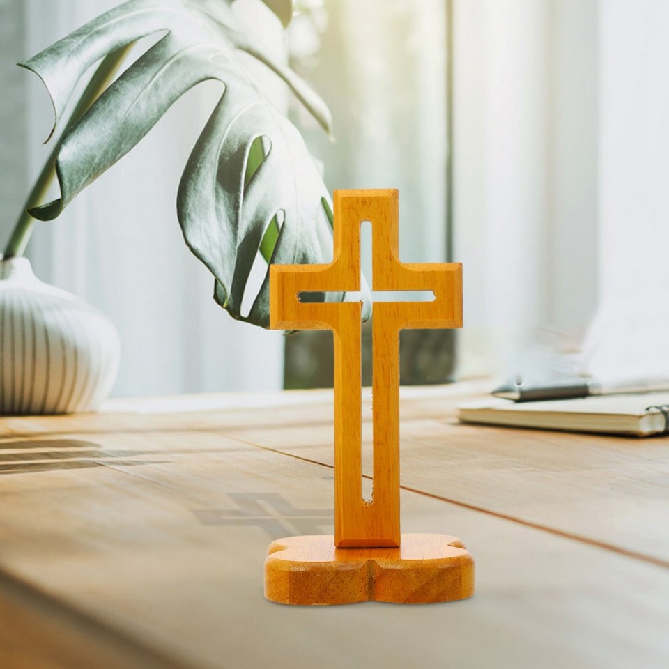 Wood Hollow Desktop Decoration Wooden Cross Craft Adornment Crosses For ...